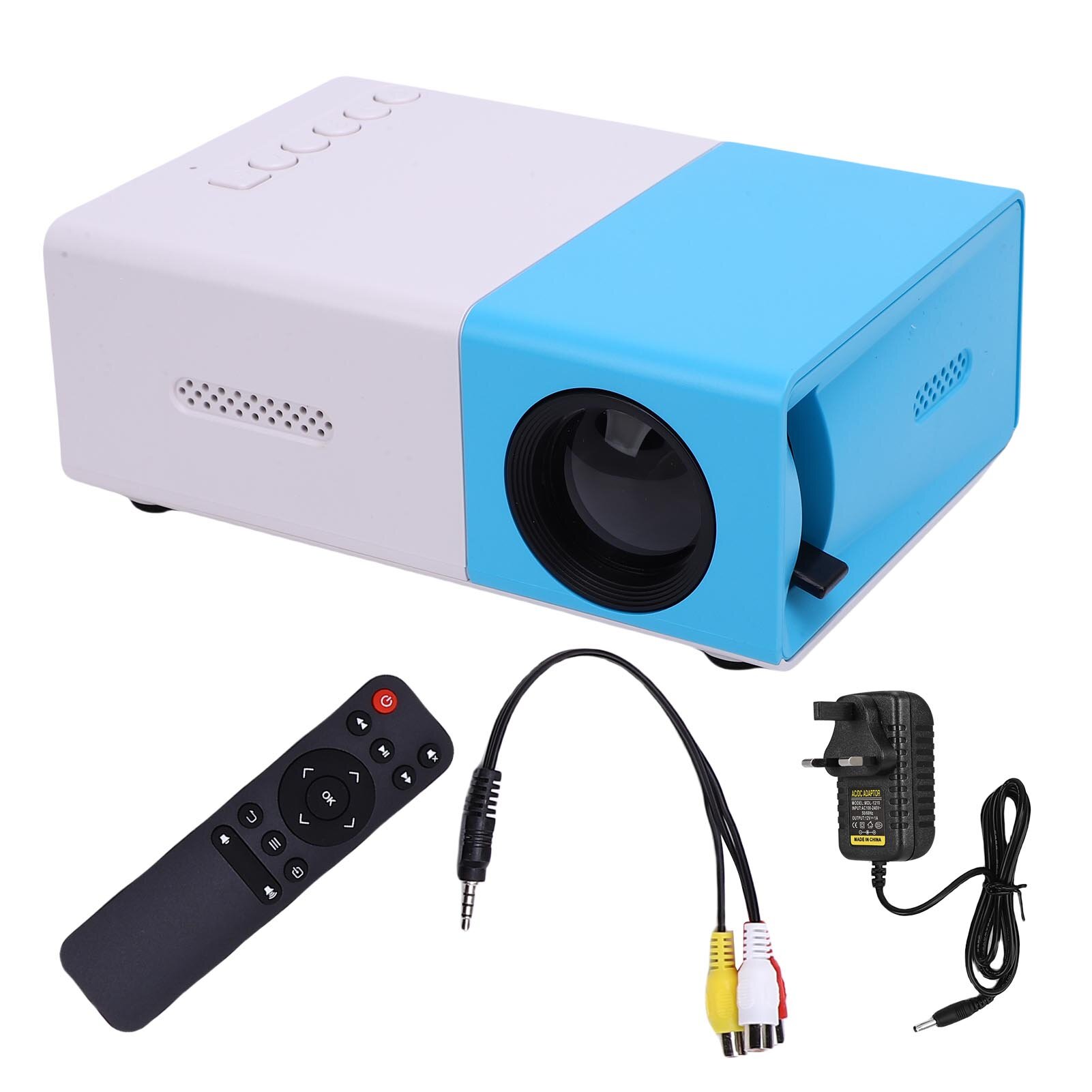 Портативный проектор 1080p HD для домашнего кинотеатра на открытом воздухе, поддержка USB AV-карт памяти, мультимедийный интерфейс для телефонов и ноутбуков, сине-белый, GB-штекер.