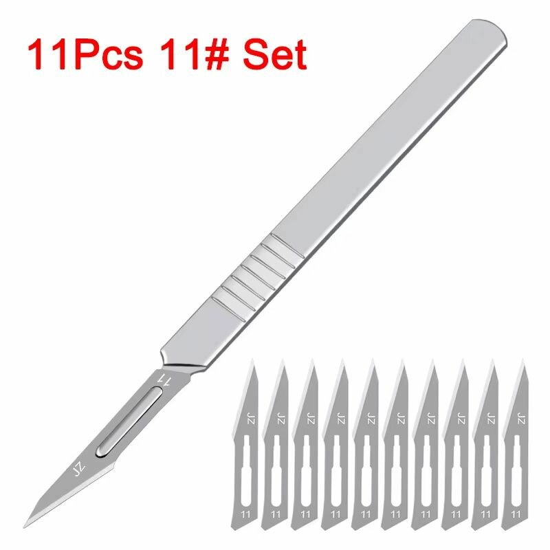 Набор скальпеля с 10 сменными лезвиями из нержавеющей стали и металлической ручкой, канцелярский нож для точного реза бумаги, картона, винила и моделирования, художественные и мастерские работы