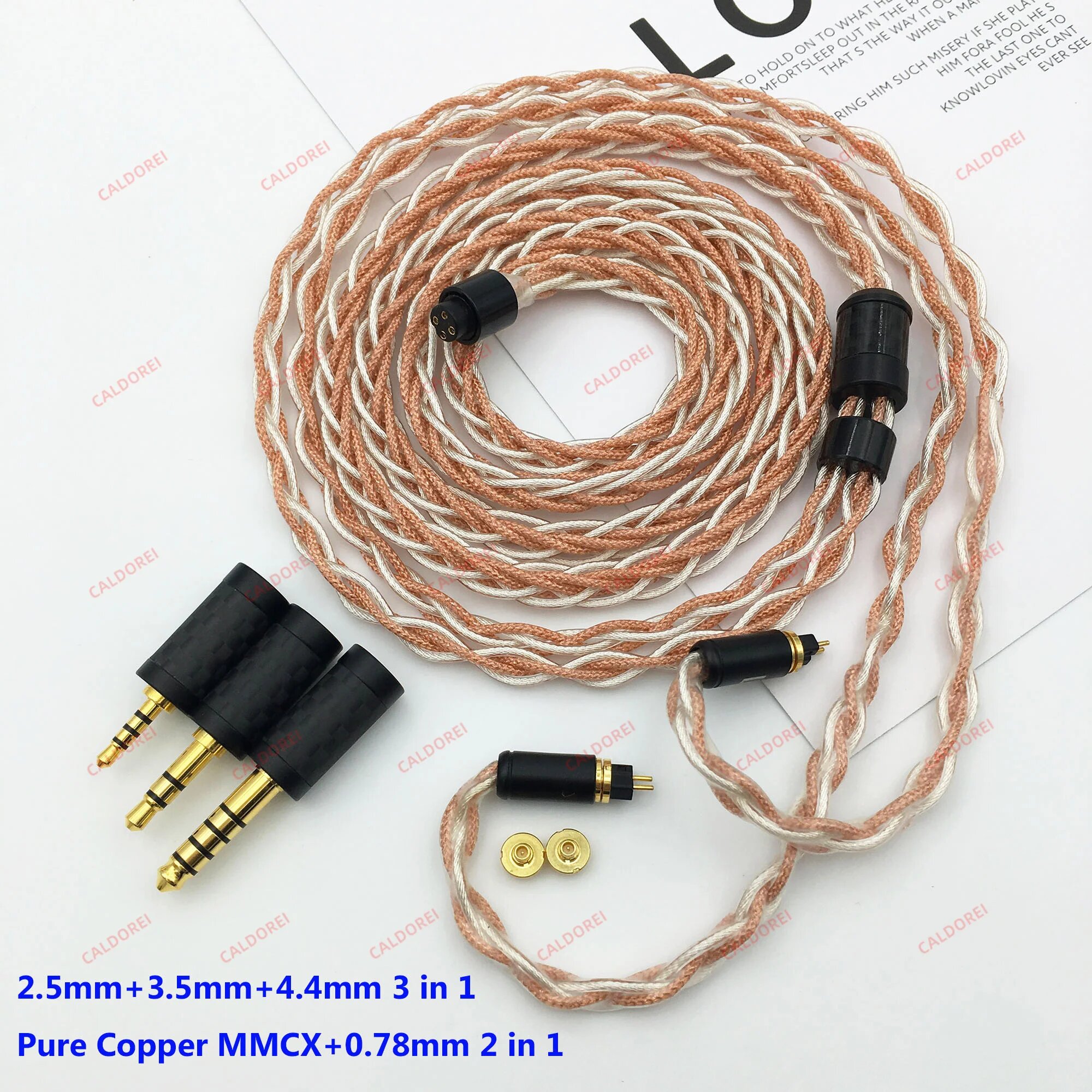 CALDOREI аудиокабель для наушников 6N 8 ядер мед+серебро 1,25 м 3в1 MMCX 0,78 2в1