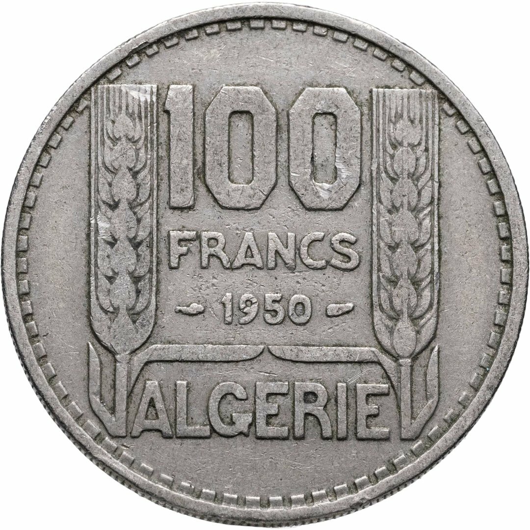 Французский Алжир 100 франков francs 1950, Мельхиор медь-никель, в сохранности VF-XF