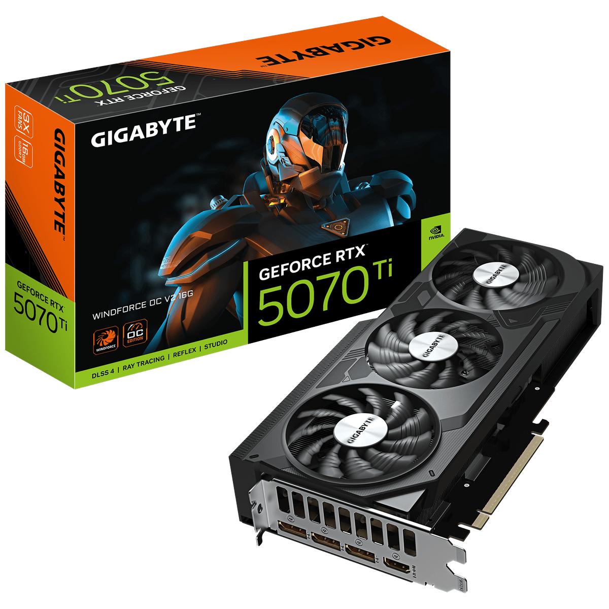 Видеокарта Gigabyte GeForce RTX 5070 Ti 16 ГБ (RTX 5070 Ti WINDFORCE OC V2 16G), RTL