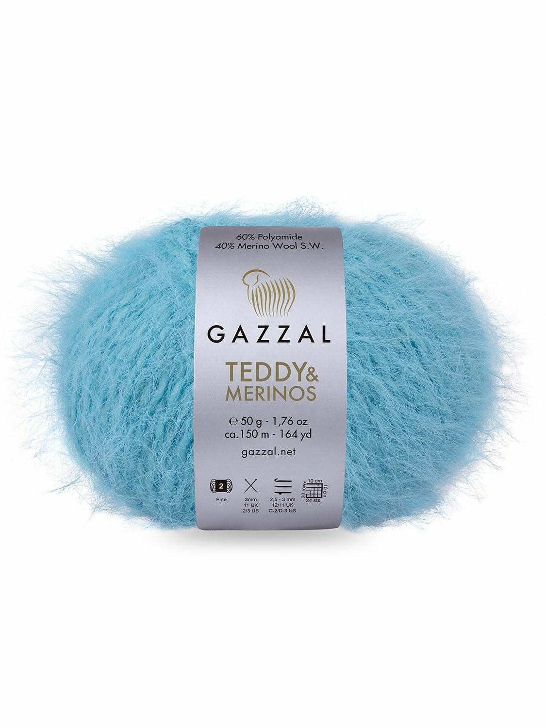 Пряжа Teddy&Merinos Gazzal, св. бирюза - 6557, 40% австралийский меринос SW, 60% полиамид, 5 мотков, 50 г, 150 м.
