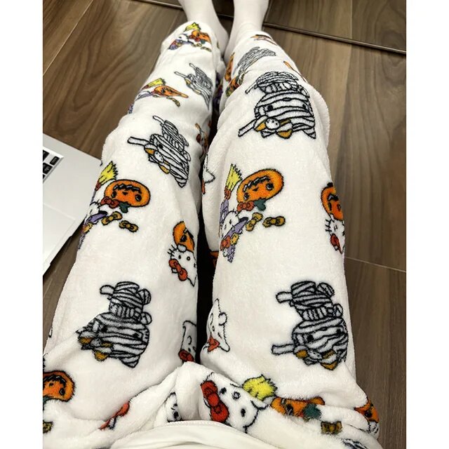 Милые плюшевые пижамные штаны Hello Kitty, пижама с принтом Pochacco из мультфильма Sanrio, повседневная, мягкая, удобная и очаровательная домашняя одежда для девочек, Размер: M