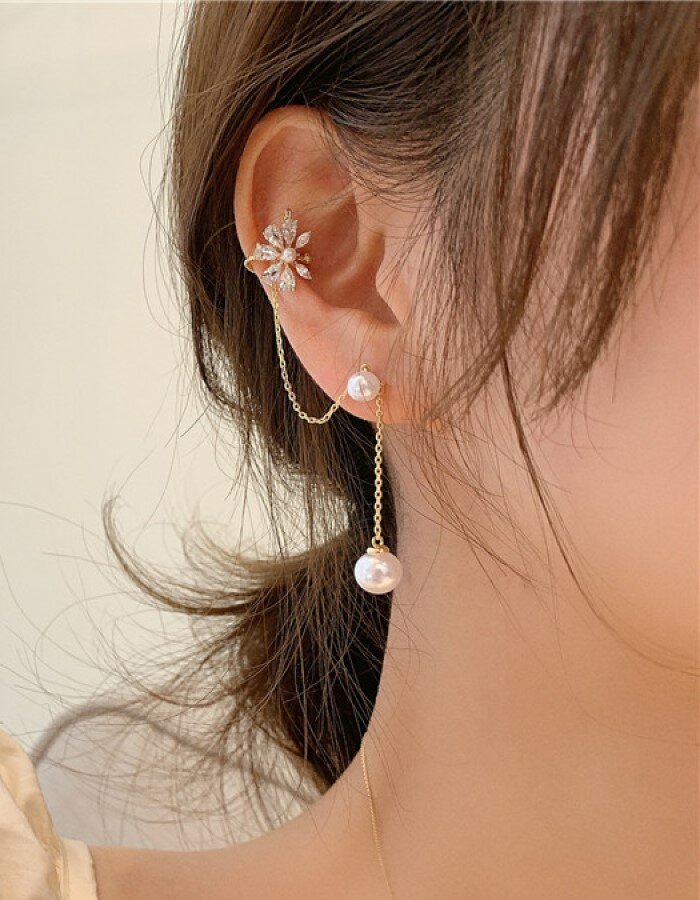 Серьги, кристалл, жемчуг имитация