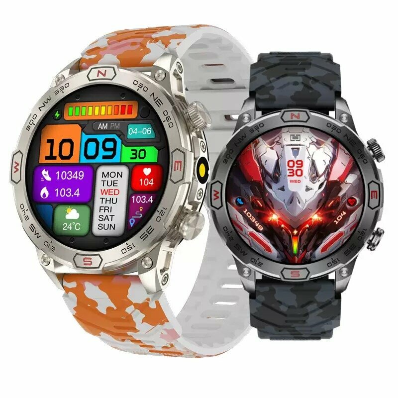 Смарт часы для занятий спортом на открытом воздухе фонарик компас пульсометр артериальное давление, камуфляжный ремешок