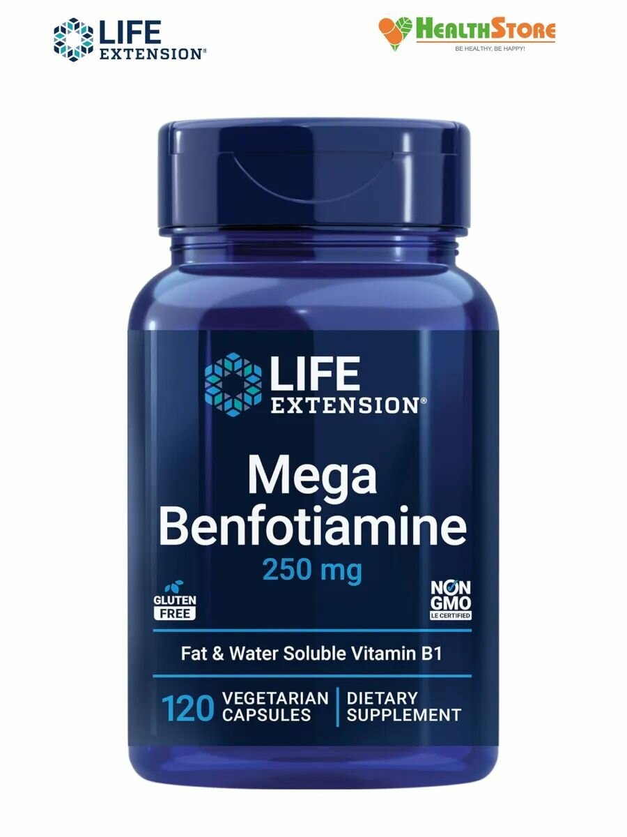 Life Extension Mega Benfotiamine 250мг 120 капсул Мега-бенфотиамин 250 мг, тиамин, витамин В1, B1