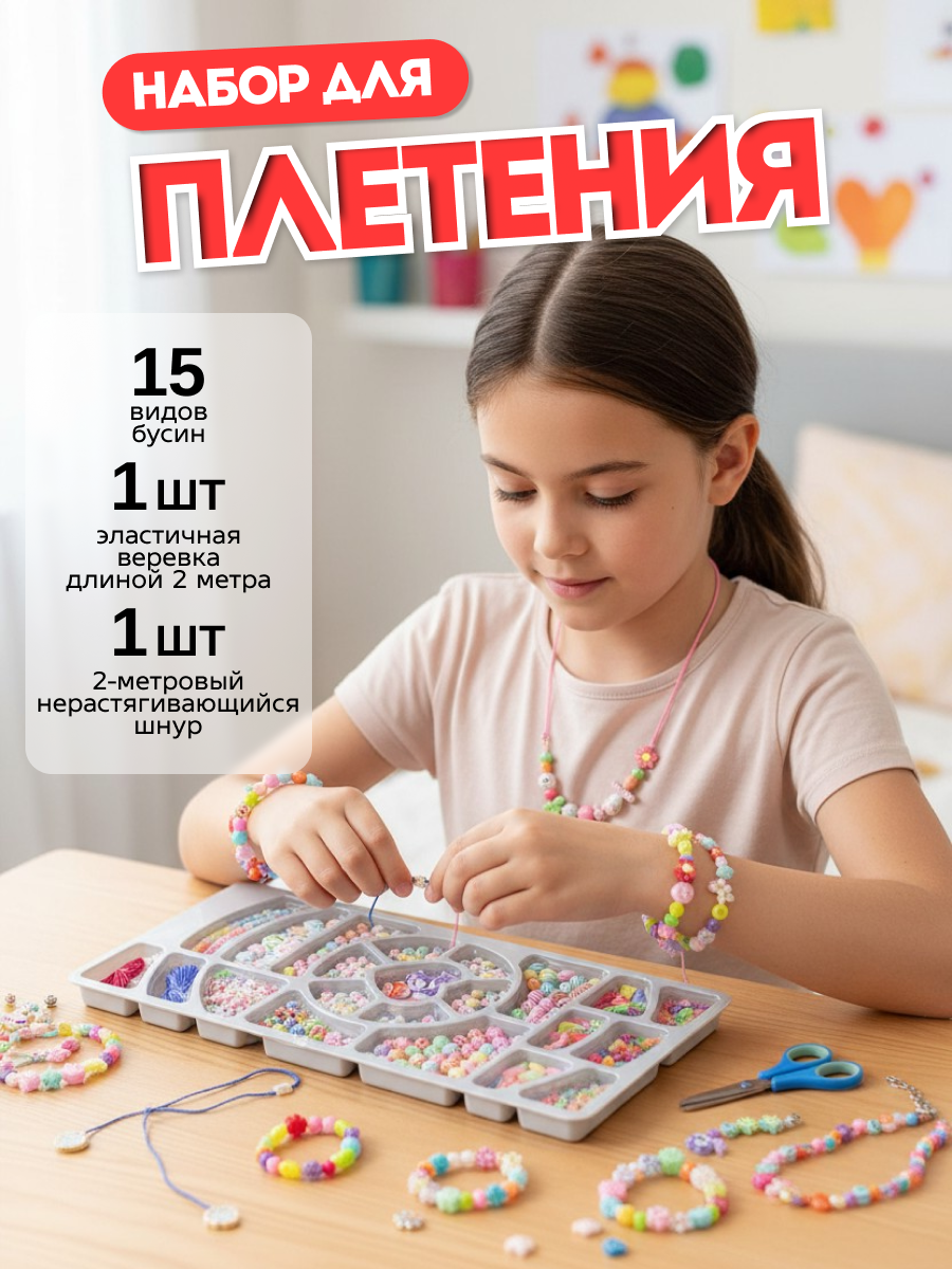 Набор для плетения, 15 видов бусин
