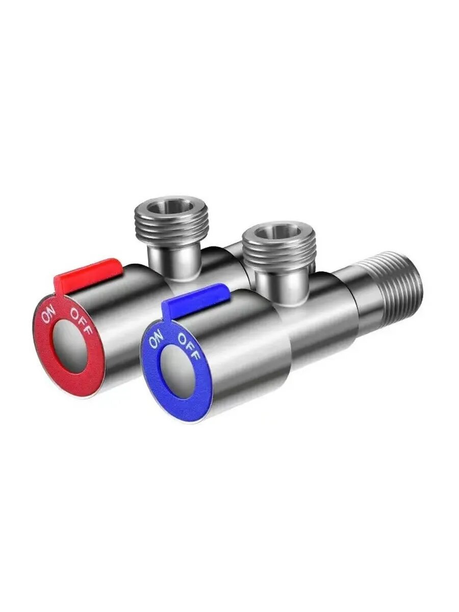 Шаровый кран TIM, нержавеющая сталь, угловой, наружный, 1/2", 2 шт, цвет хром