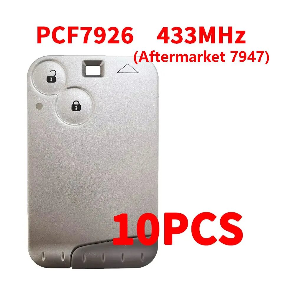 XNRKEY 2 кнопки, 10 шт, ключ для смарт-карты PCF7926 (универсальный послемарка 7947), чип 433 МГц, без слов, без логотипа, серое лезвие для Renault Laguna grey blade