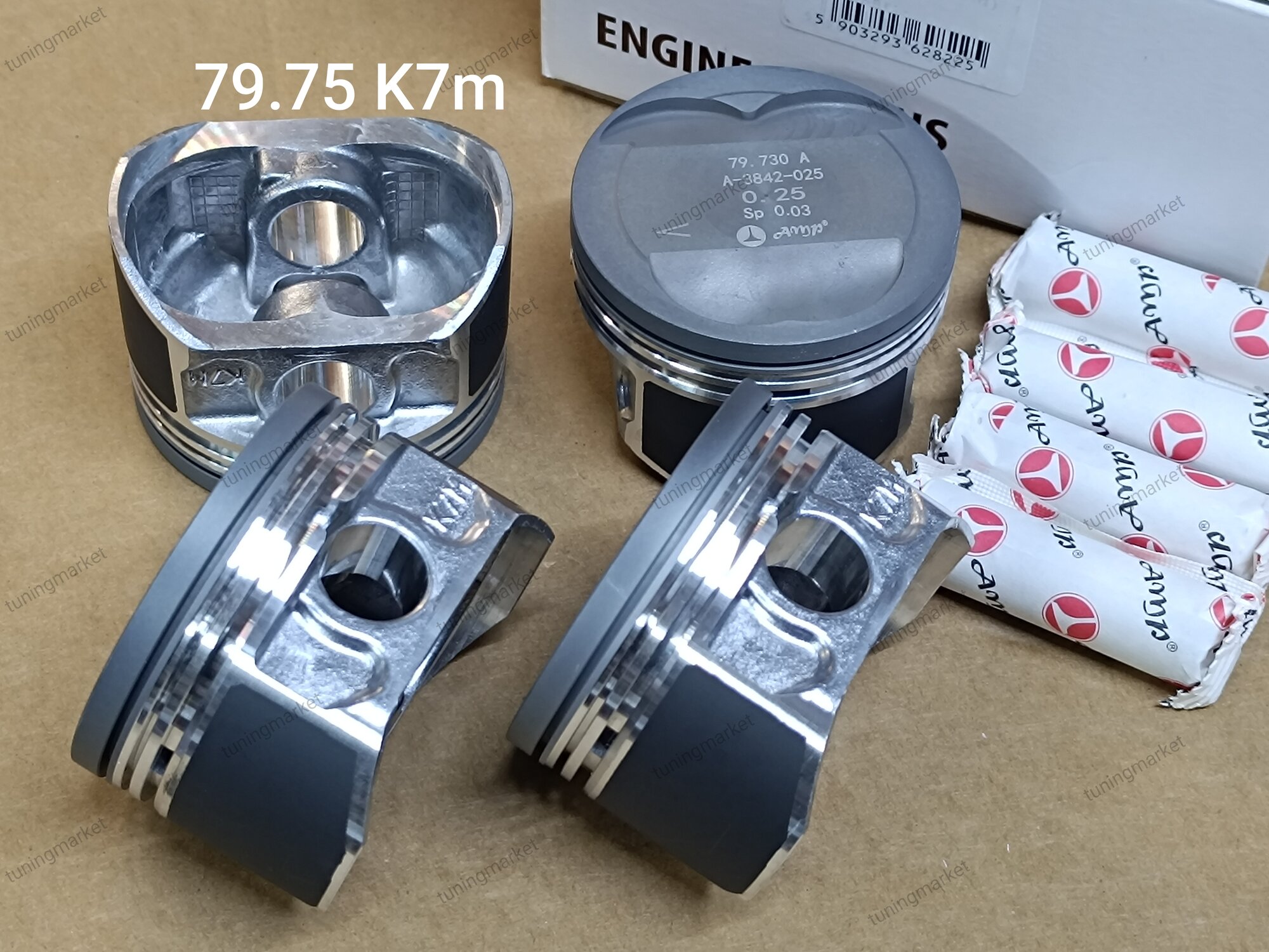 Поршни AMP, безвтыковые, для Лада Ларгус, ДВС K7M 1.6, 8v, (межремонтные+0.25)