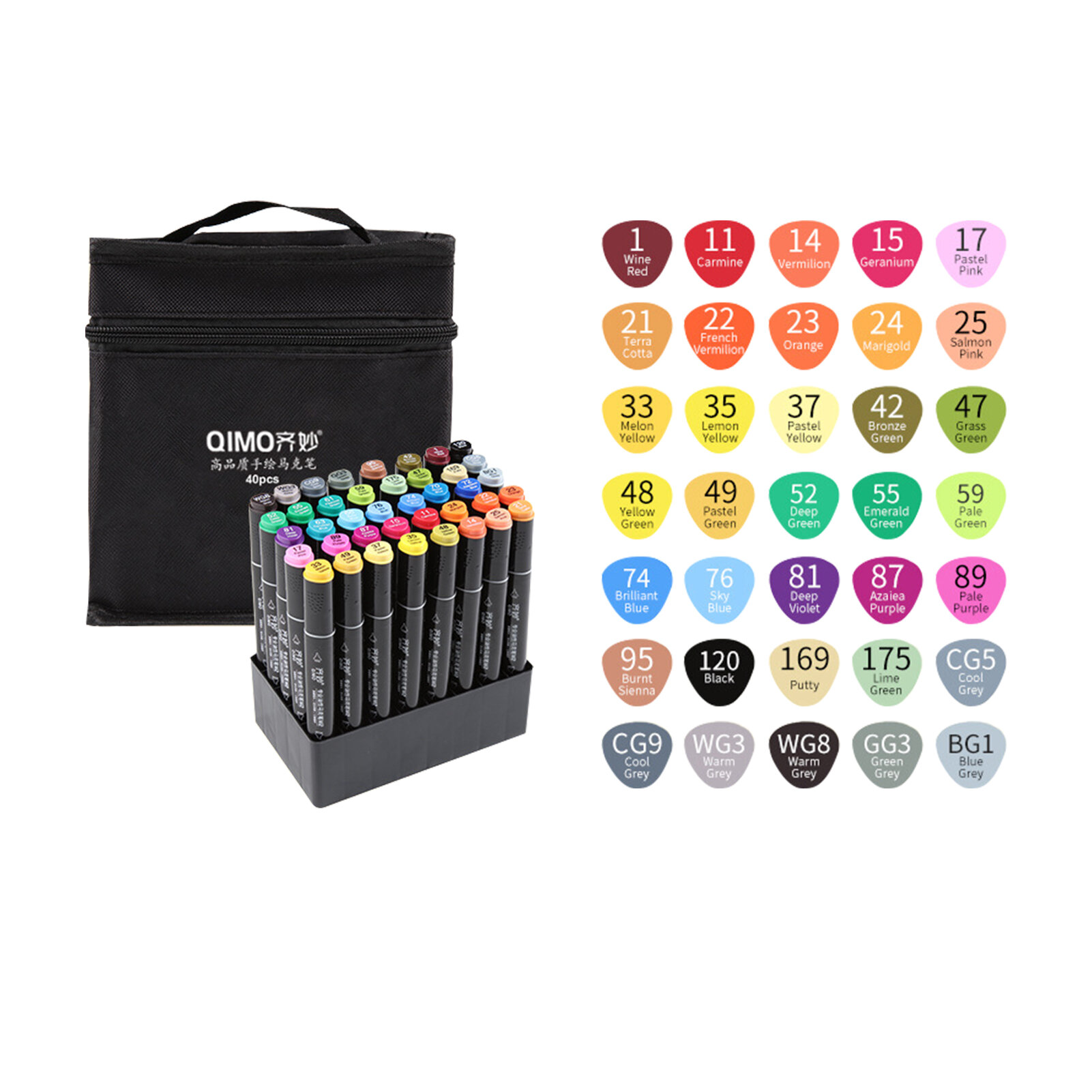 Набор маркеров для искусства 40 цветов на алкогольной основе с двойными наконечниками (широкий 6мм и тонкий 3мм) с сумкой для хранения для детей, студентов, взрослых, художников, начинающих для рисования, живописи, эскиза, раскраски, изготовления карт