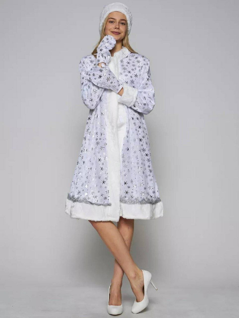 Костюм Снегурочки, карнавальный, размер 50-52, белый, со снежинками