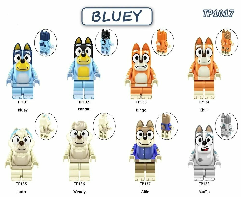 Лицензионный конструктор Blue: Фигурки Винды, Бинго и Чили в пакете,8 шт.