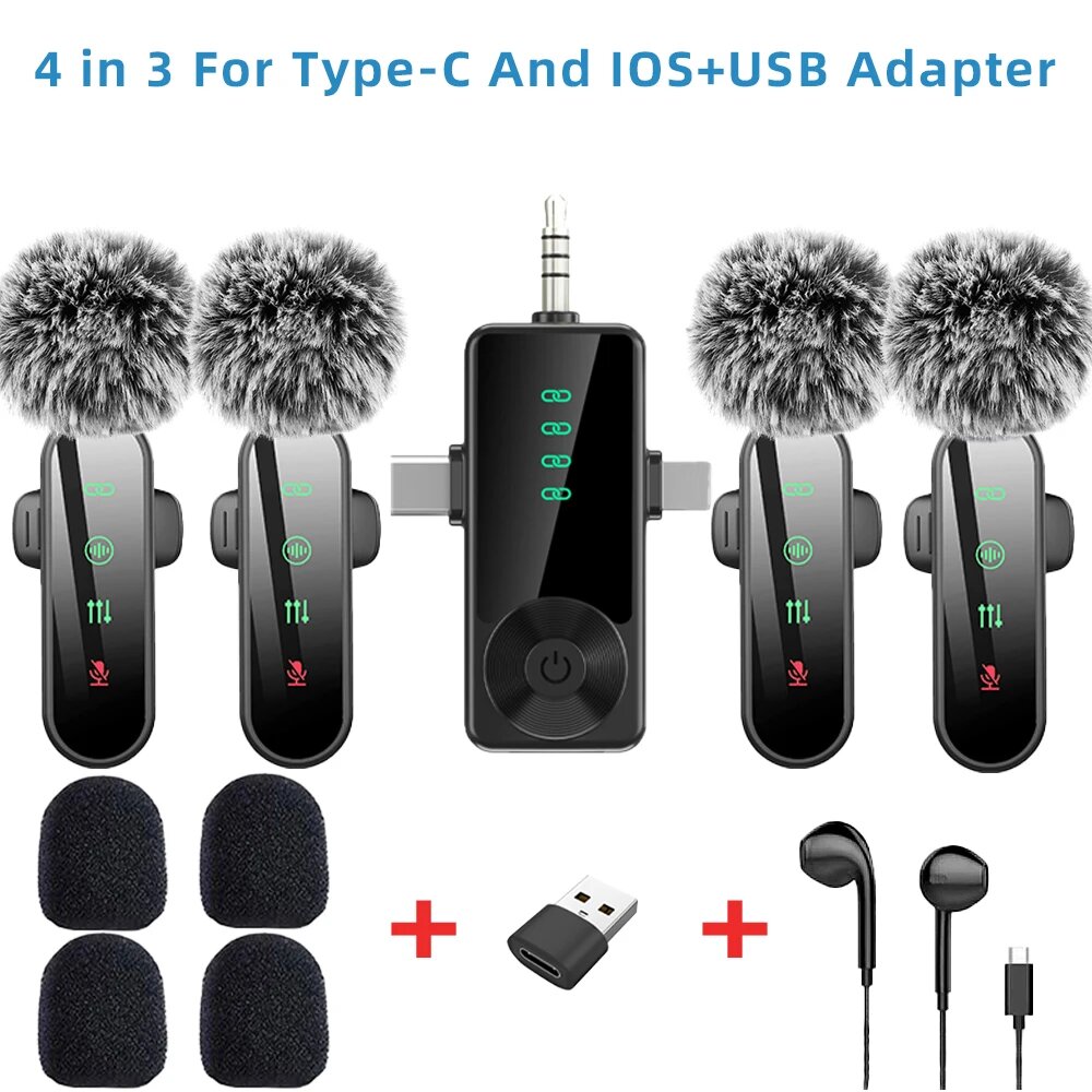 Беспроводной петличный микрофон ZMYNOJLH розовый 4 шт B-4-TC-IOS-3.5mm-USB