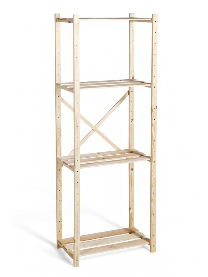 Стеллаж деревянный 4 полок 140 х 50 х 28 см, с регулируемыми полками 10963185