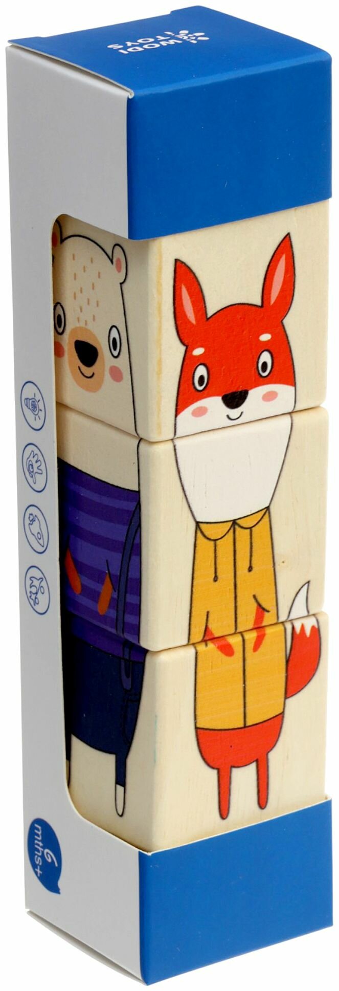 Цветные деревянные кубики на оси "Животные", конструктор для малышей, развивающая головоломка, логическая игра для детей, 3 штуки