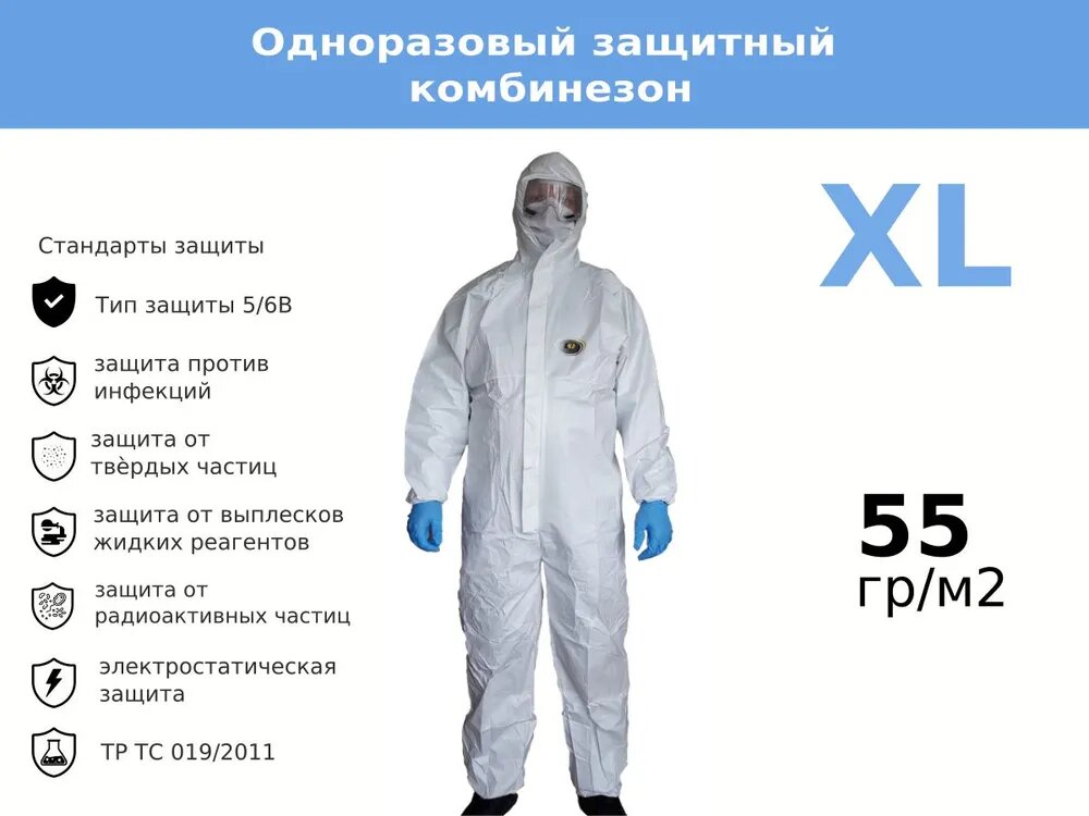 Одноразовый комбинезон защитный, костюм химзащитный для маляра, для пинбола, 55 гр, спецодежда