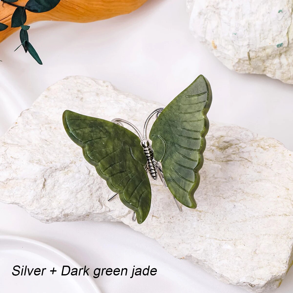 Статуэтка бабочка из нефритового камня Runyangshi Silver Dark jade