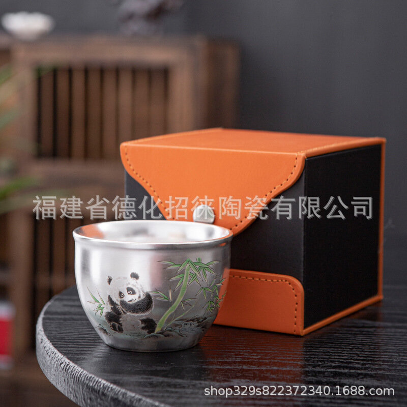 Чашка для чая из чистого серебра, креативная национальная тенденция, чашка для чая в китайском стиле, подарок, одиночная чашка, керамическая чаша для чая, культурный креативный продукт, чашка для дегустации, подарочная коробка