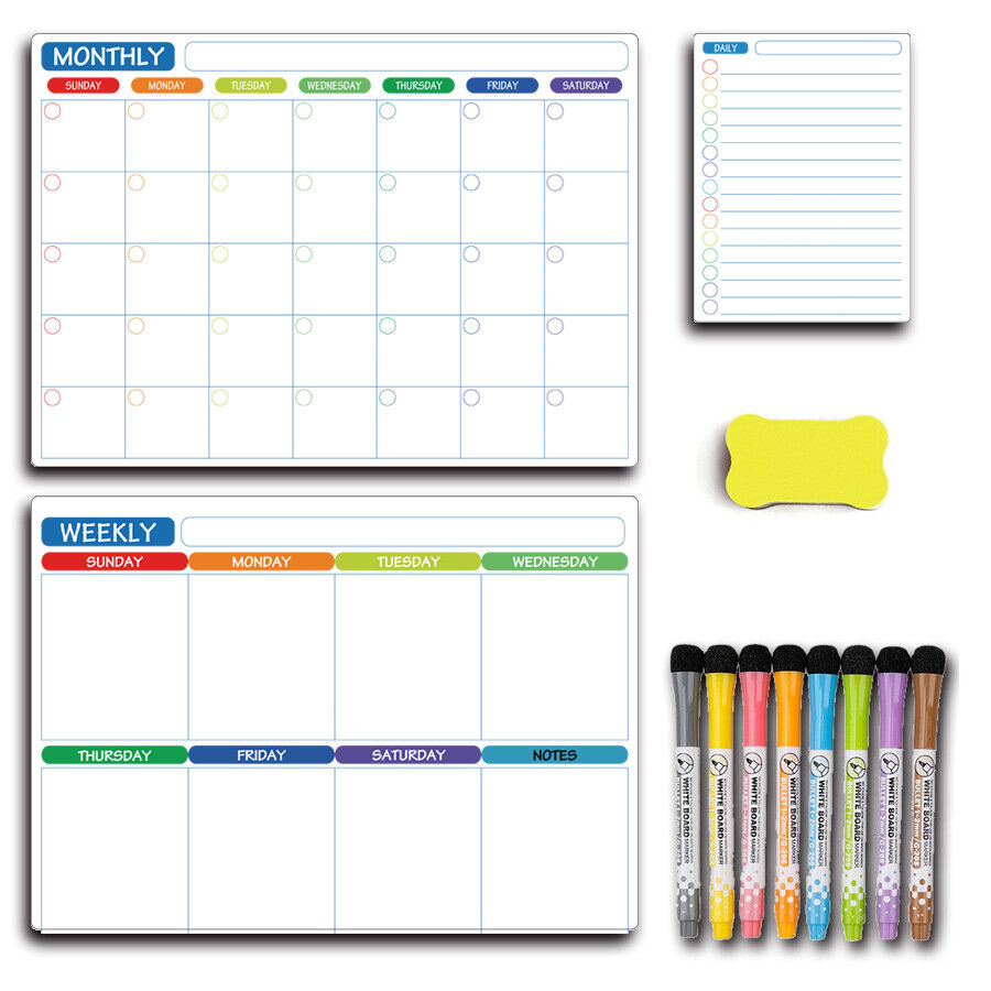 Магнитный планировщик на заказ, мягкая белая доска, магнитный календарь для холодильника, немецкий, испанский, съемный магнитный стикер для сообщений