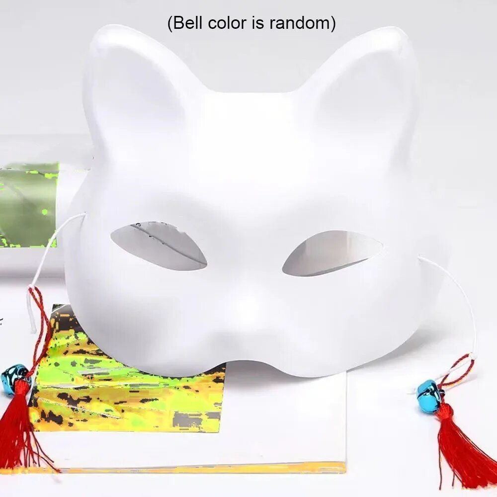 Пластиковые пустые маски-лисы для Хэллоуина White-with bell