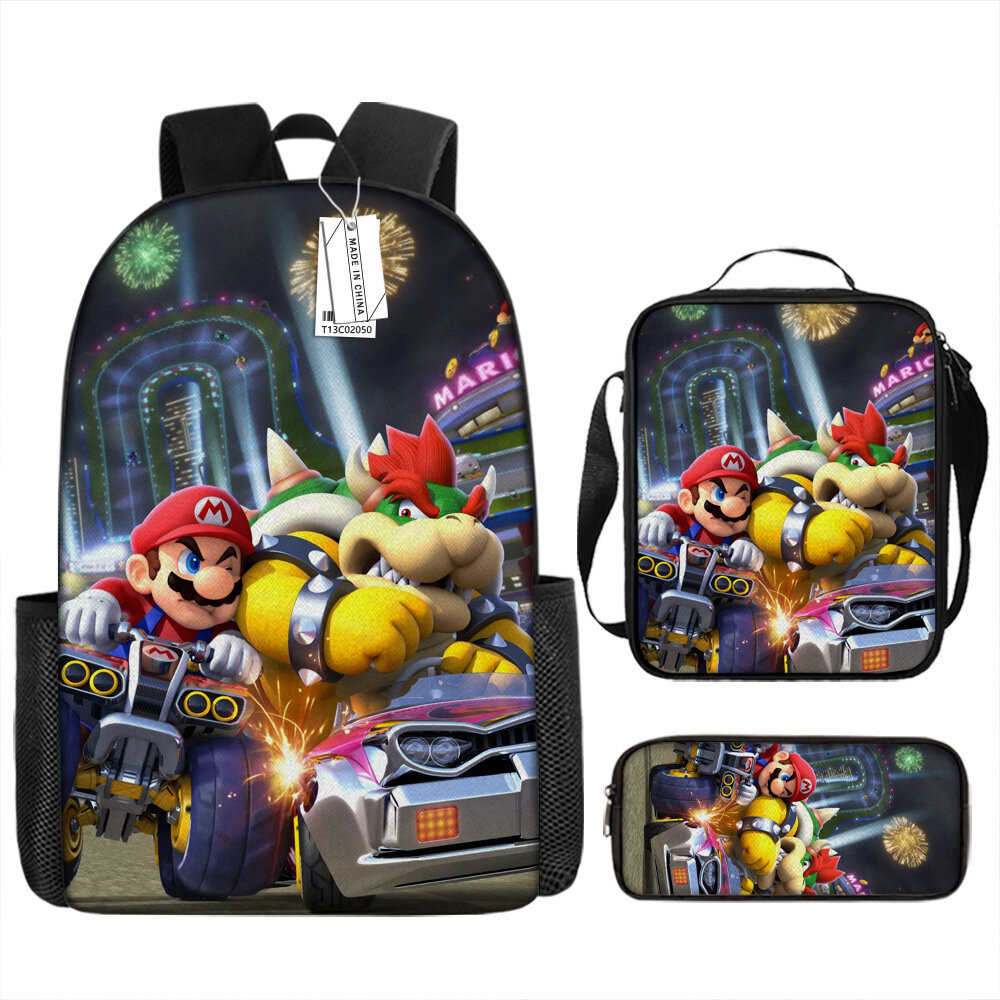 Европейские и американские рюкзаки, рюкзаки с героями мультфильмов Марио, школьные ранцы для учеников начальной и средней школы, рюкзаки, комплект из трех предметов, сумки через плечо, пеналы, в