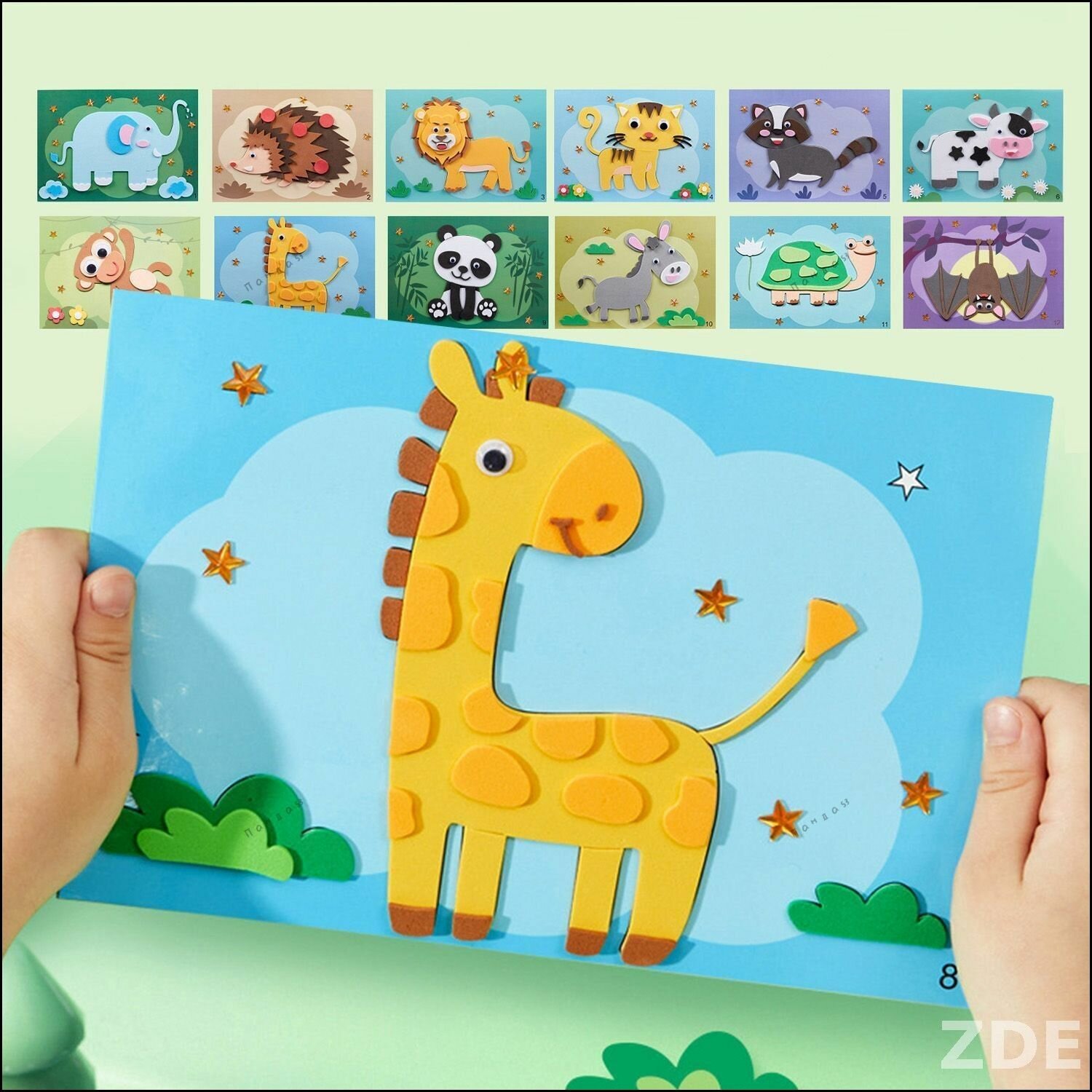 Набор для создания аппликации, Детские объемные наклейки ручной работы с изображением животных