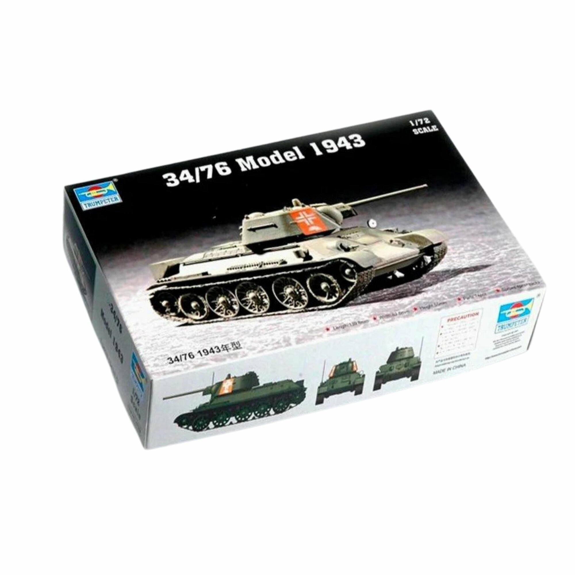 Модель сборная Т-34 советский средний танк времен Второй мировой войны и послевоенного периода 1/72 Trumpeter 07208 Soviet T-34/76 MOD.1943