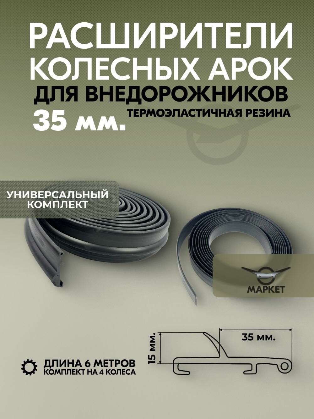 Расширители колесных арок для внедорожников (универсальный комплект) 35 мм.