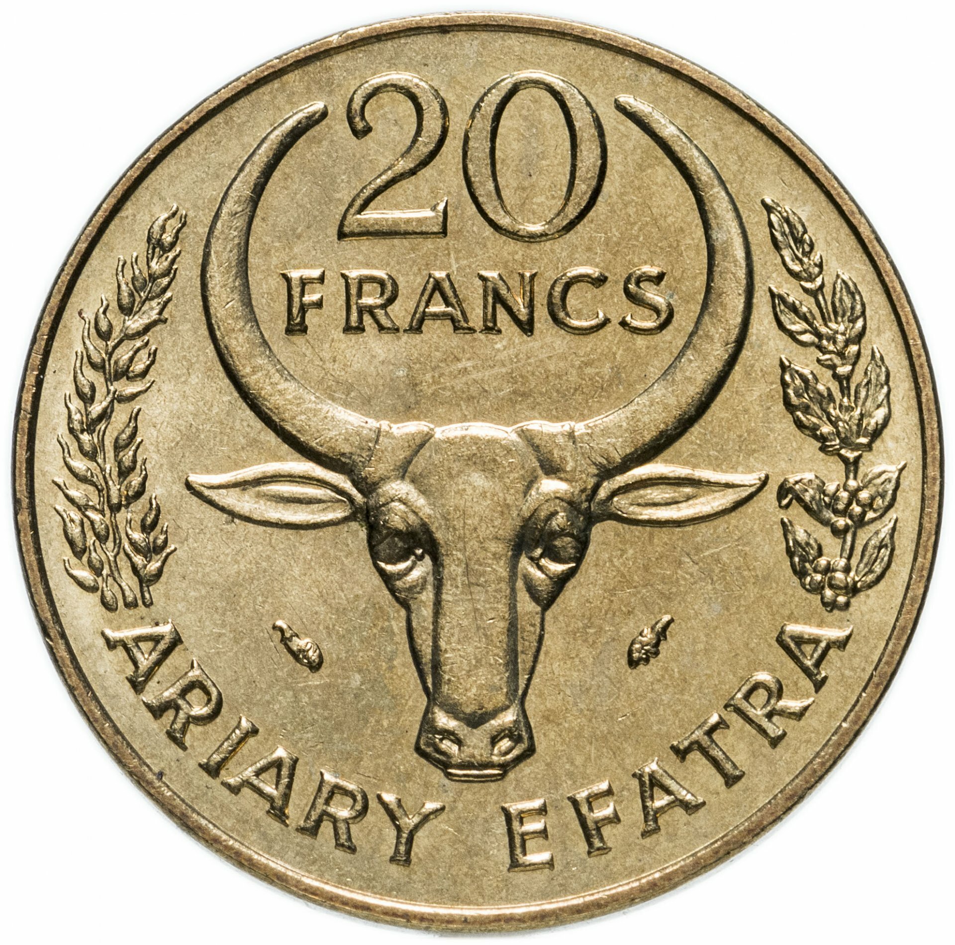 Мадагаскар 20 франков francs 1987, Бронза, в сохранности AU-UNC