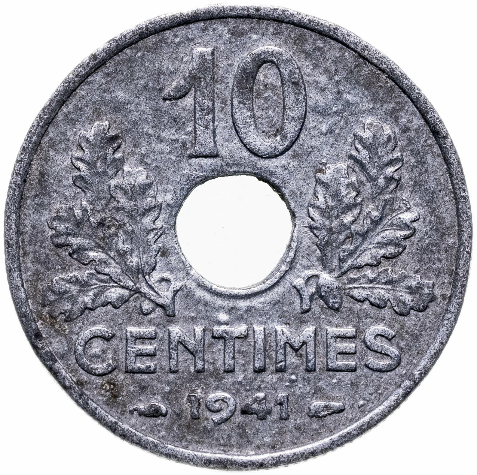 Франция 10 сантимов centimes 1941-1943, режим Виши, Цинк, в сохранности VF-XF