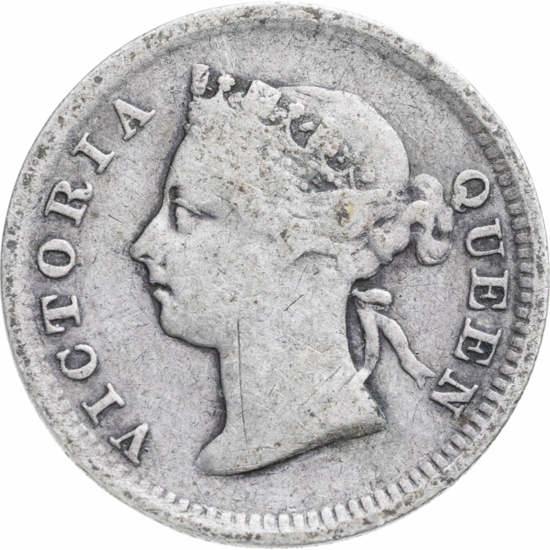 Гонконг 5 центов cents 1887, Серебро 800, в сохранности VF