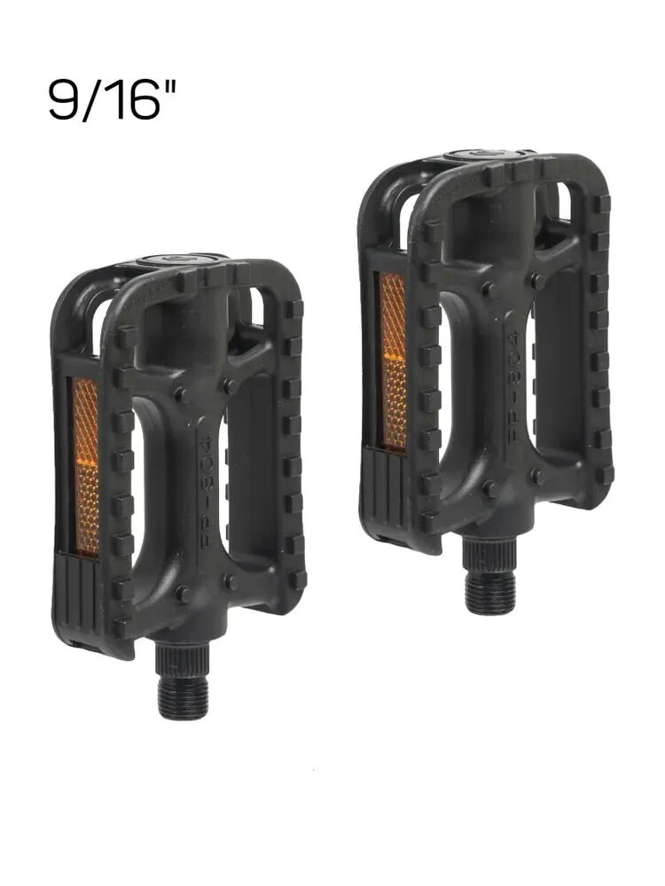 Педали для велосипеда ось 9/16" со светоотражателями, пластиковые чёрные SuperHIT+