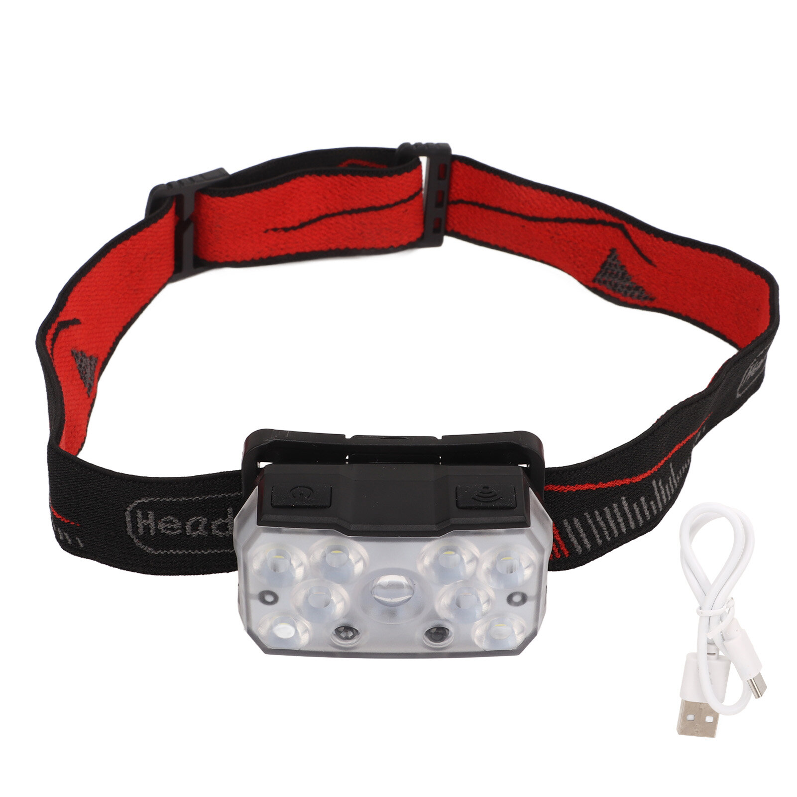 LED Head Light Fixed Focus Sensor Super Bright IPX4 Waterproof Rechargeable Headlamp with Red White for Outdoor