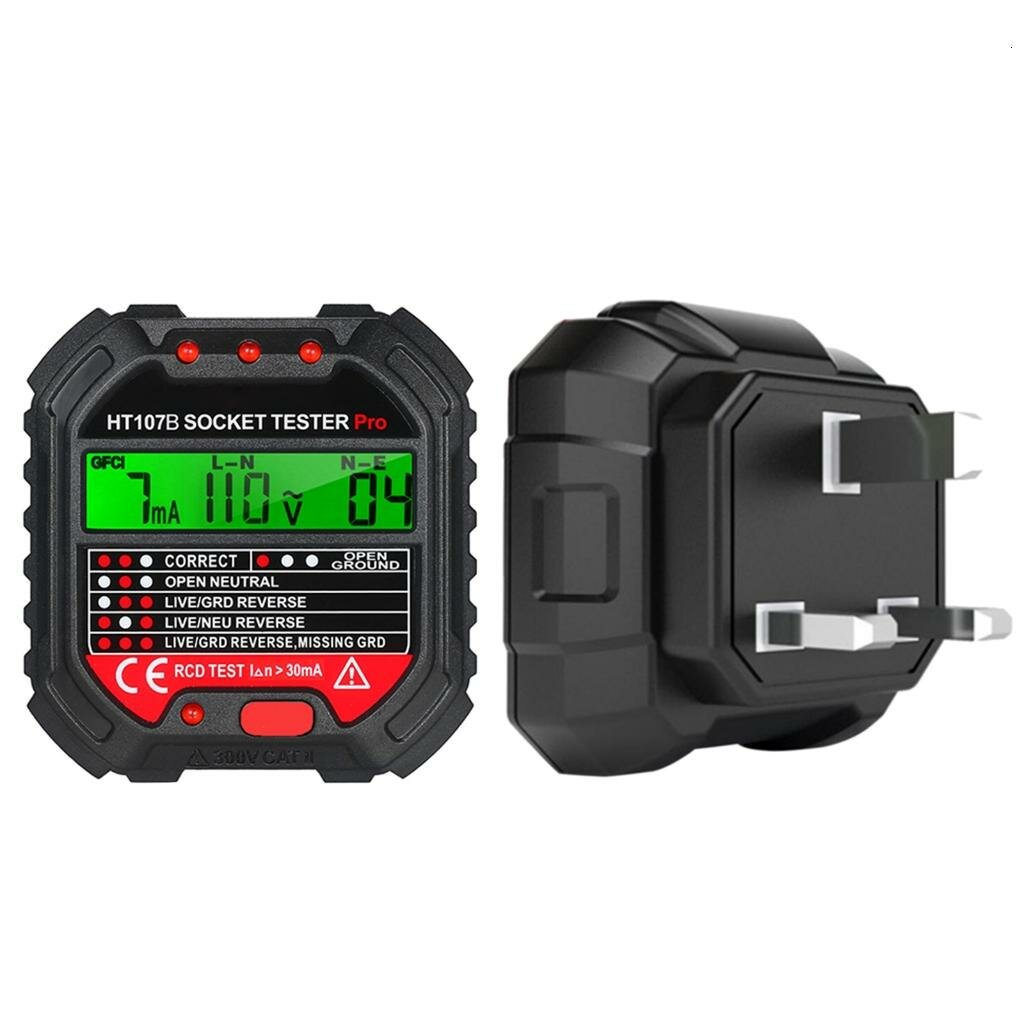 Адаптер-вилка с УЗО и измерением напряжения, UK