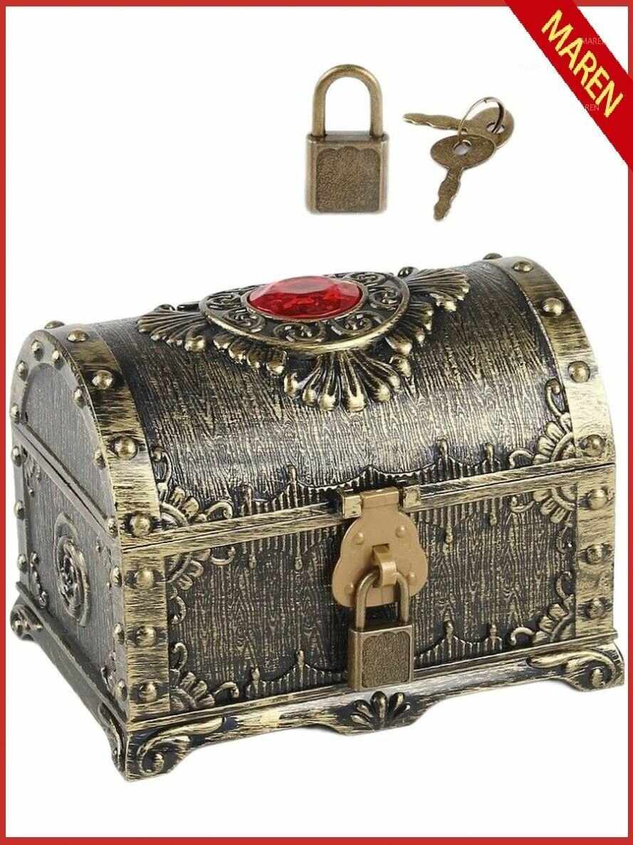 Эксклюзивный пиратский сундук с замком и ключом для хранения, размер 14х11х10.5 см