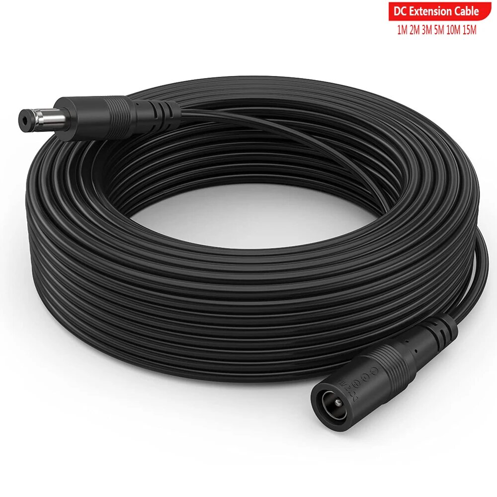 Удлинительный кабель постоянного тока 12В «папа-мама» 5,5 мм x 2,1 мм черный 1-15 м 2m