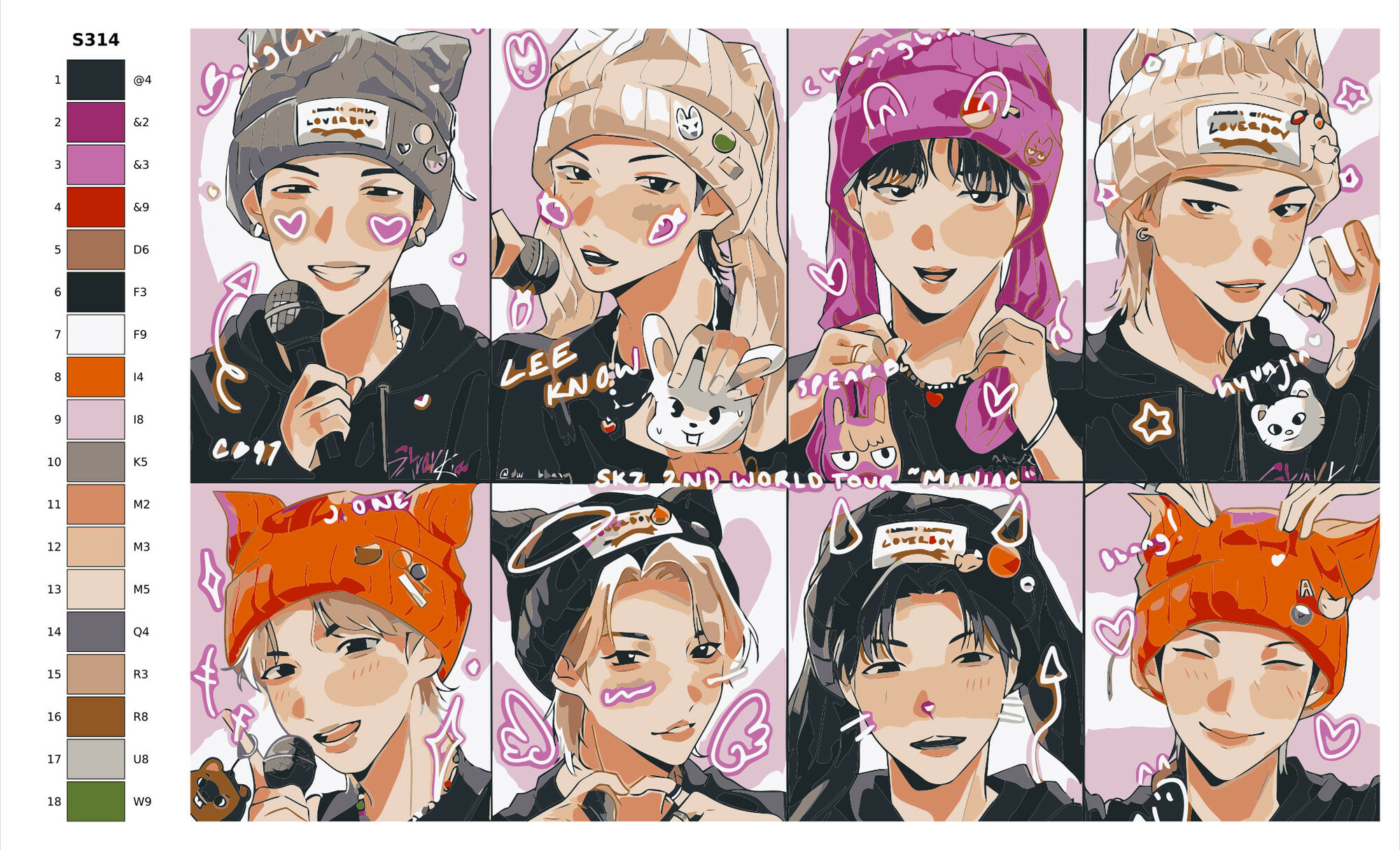 Картина по номерам S314StrayKids "K-pop группа - Stray Kids (Стрей Кидс)" 40x60 см