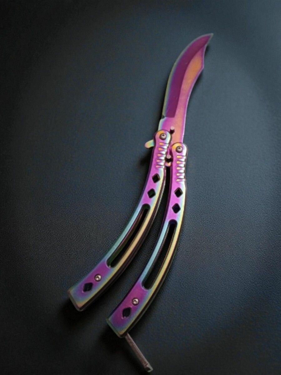 Нож бабочка игрушечный CS: GO тренировочный металлический / складной, балисонг