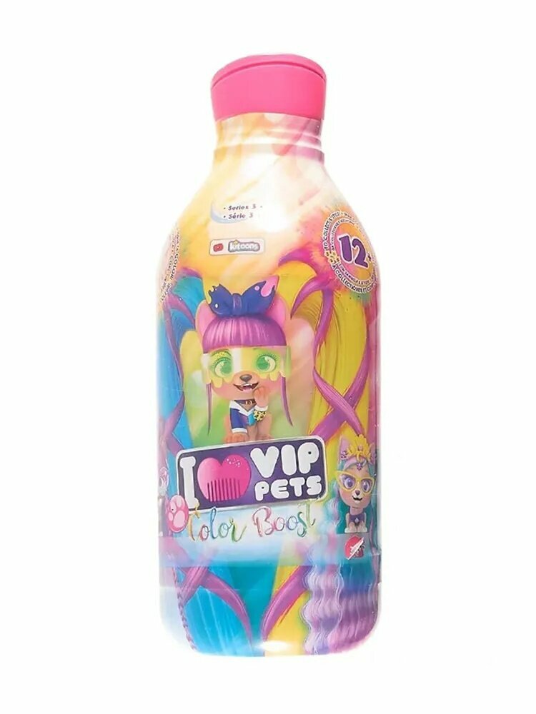 Игрушка сюрприз Фигурка IMC TOYS Vip Pets Color Boost Series 3 / детские игрушки в бутылочках с длинношерстными куклами-собаками и аксессуарами для очков