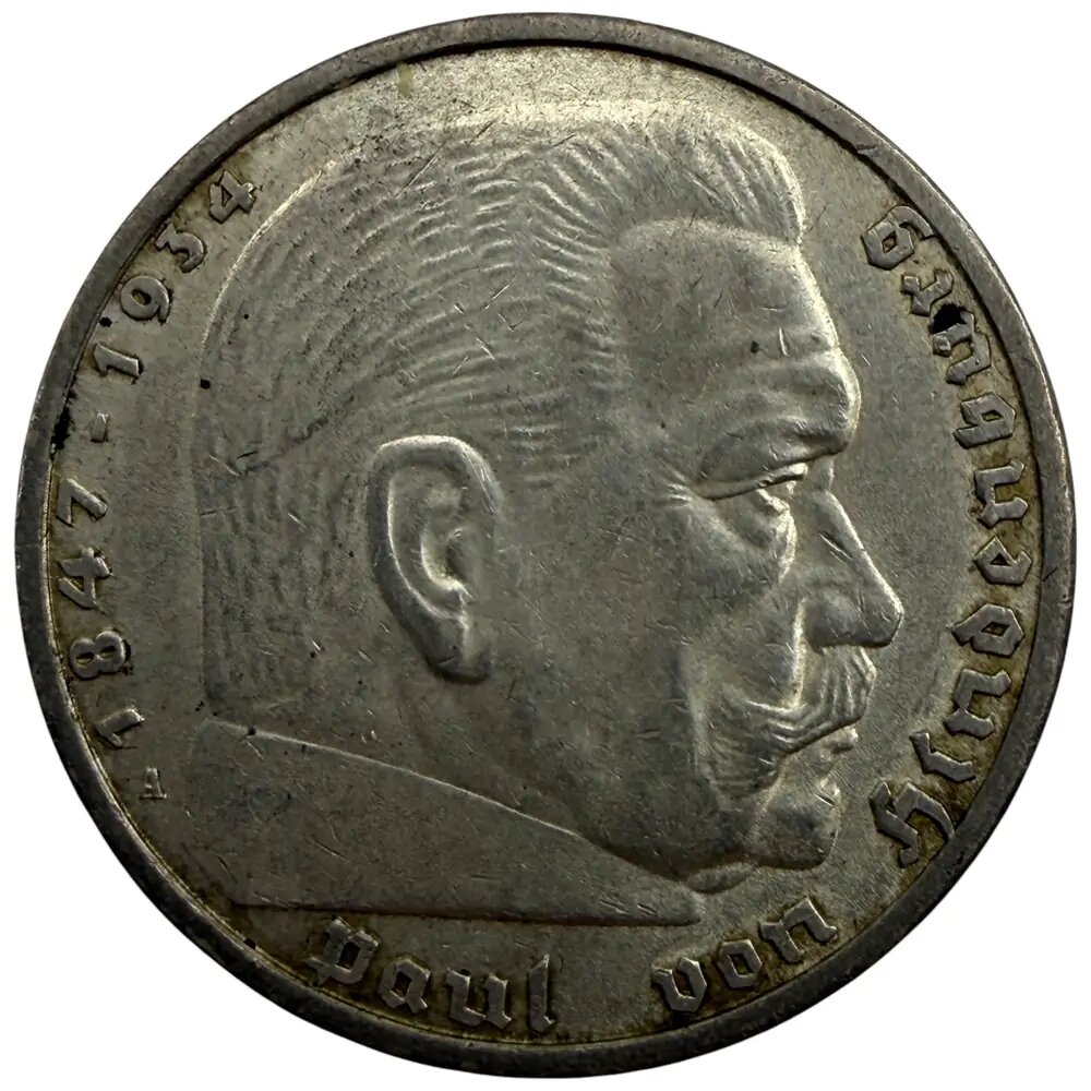 Германия, Третий Рейх 5 рейхсмарок 1936 г. (Без свастики) (A)