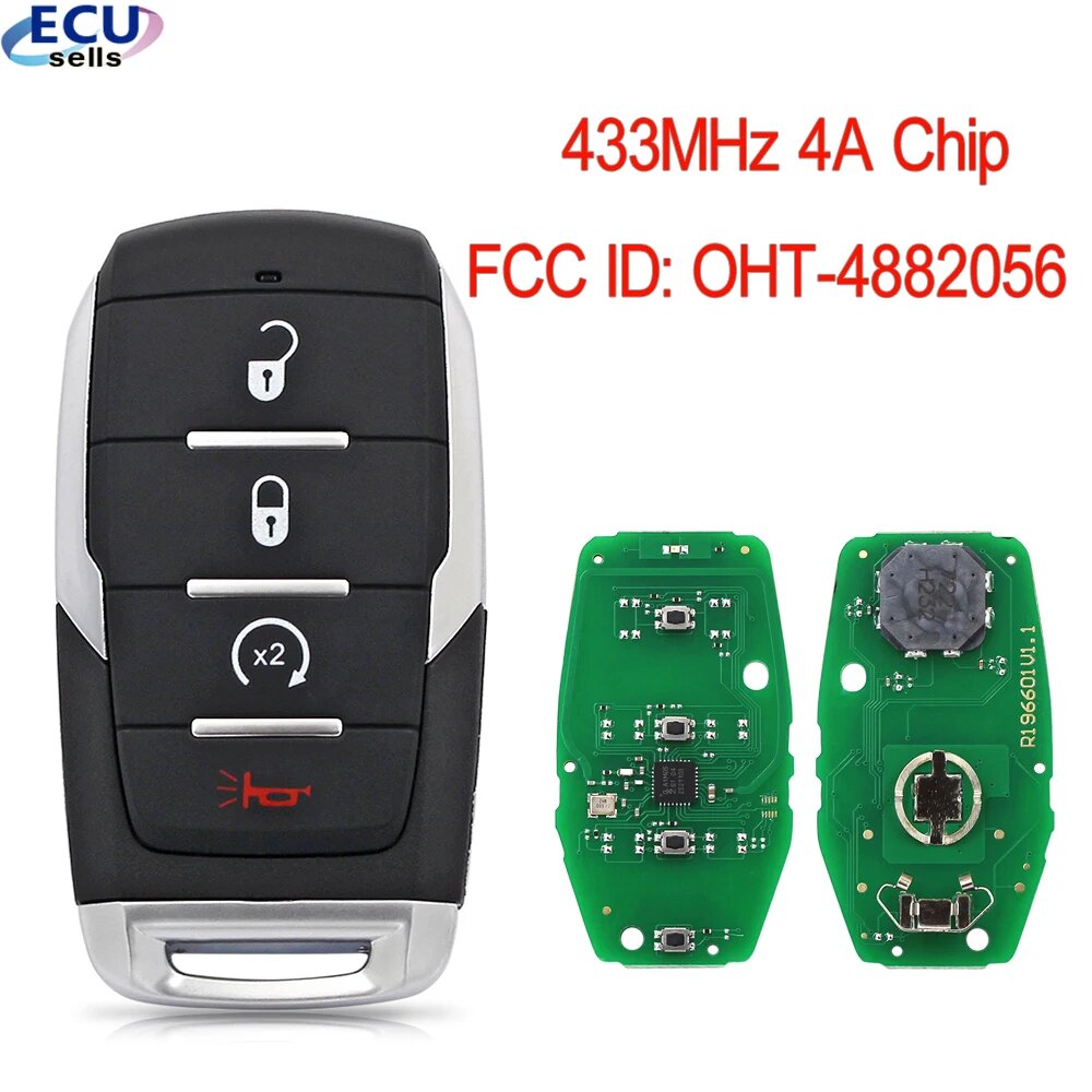 3/4/5/6 кнопок Smart Prox дистанционный ключ с чипом 433,92 МГц 4A для Dodge Ram 1500 Pickup 2019 2020 Fob FCC ID: OHT- 4882056