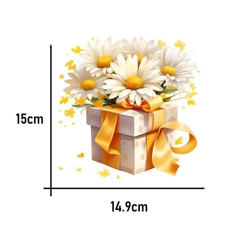 Желтые ромашки, теплопередающие аппликации, моющиеся наклейки в формате PDF на Белый, NTH-00312-6