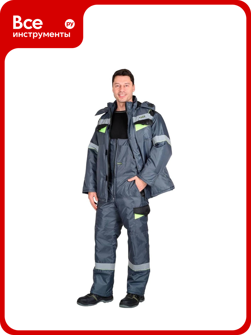 Костюм сириус "ХОВАРД": зим. куртка дл, п/к, т.-сер. с черн, лим. отд. и СОП тк. Оксфорд р. 96-100/170-176 (ЧЗ) 43822