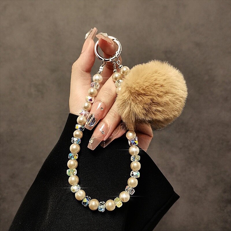 SG Горячая продажа модного маленького шнурка для телефона в стиле Chanel с помпонами, кристаллической бусиной, подвеской для телефона, осенне-зимний ремешок для запястья, ручной антипотерянный ремешок
