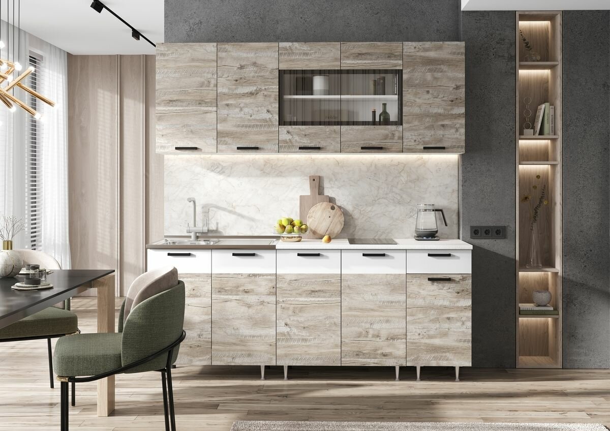 Кухонный гарнитур "Гранд" 2,0 ЛДСП Крафт светлый/Юкон Антарес