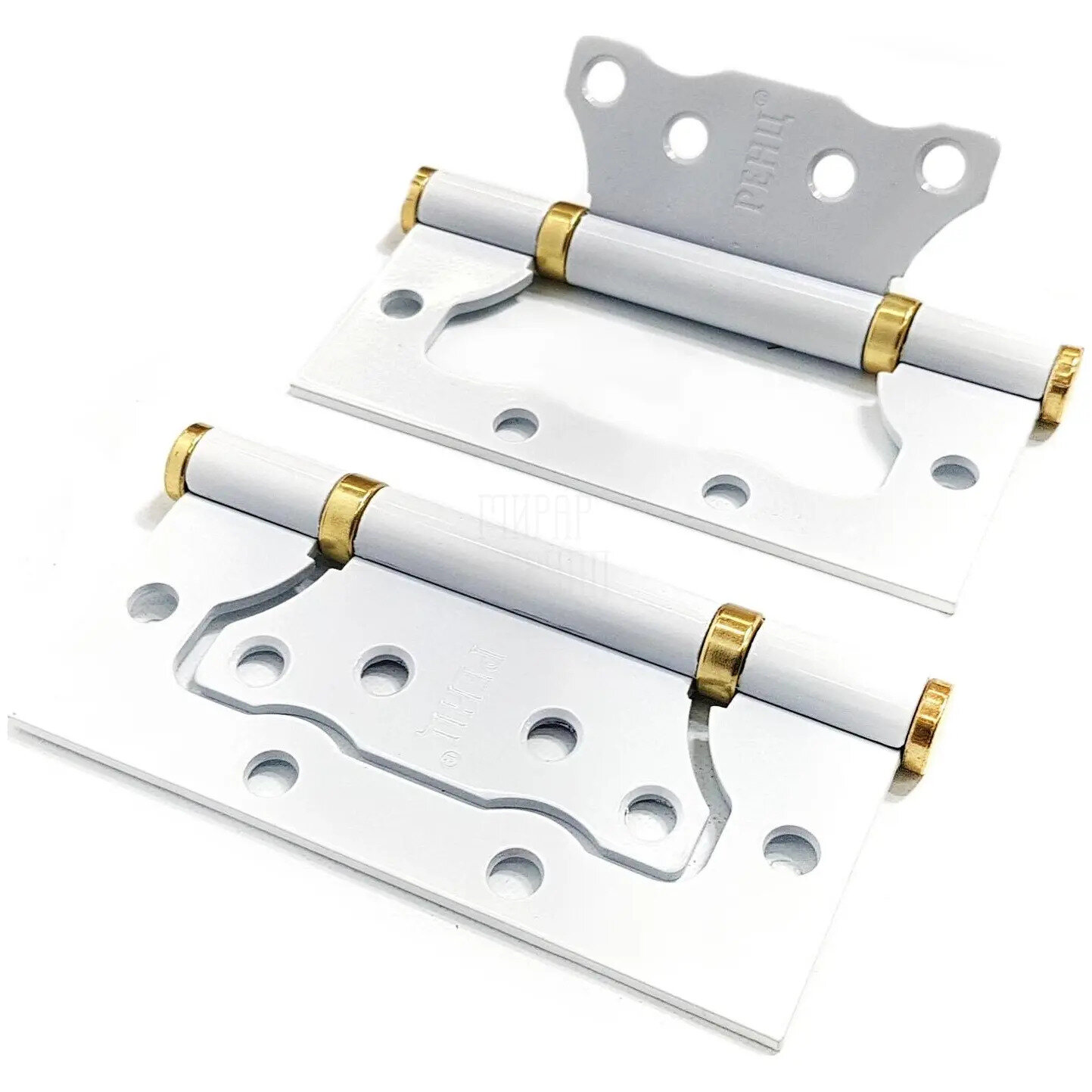 Петля стальная Renz (Ренц) 100x75x25 2 подшипника б/колп. IN100-2BB FH без врезки супер белый/латунь блестящая (без врезки)