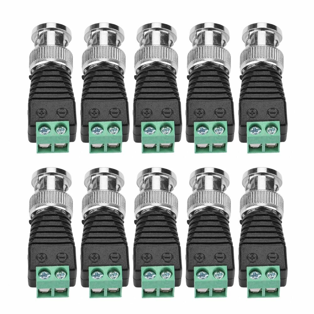10 шт. зеленые BNC мужские разъемы для кабеля, адаптер для видеобалуна и камеры CCTV