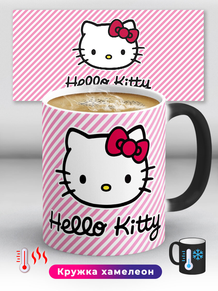 Кружка хамелеон Hello Kitty Хеллоу Китти розовая крупно