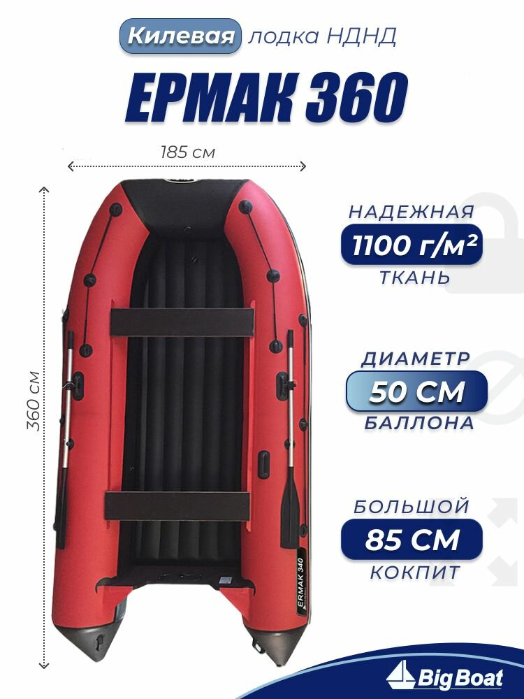 Надувная, под мотор, лодка из ПВХ для рыбалки НДНД Ermak (Ермак) 360